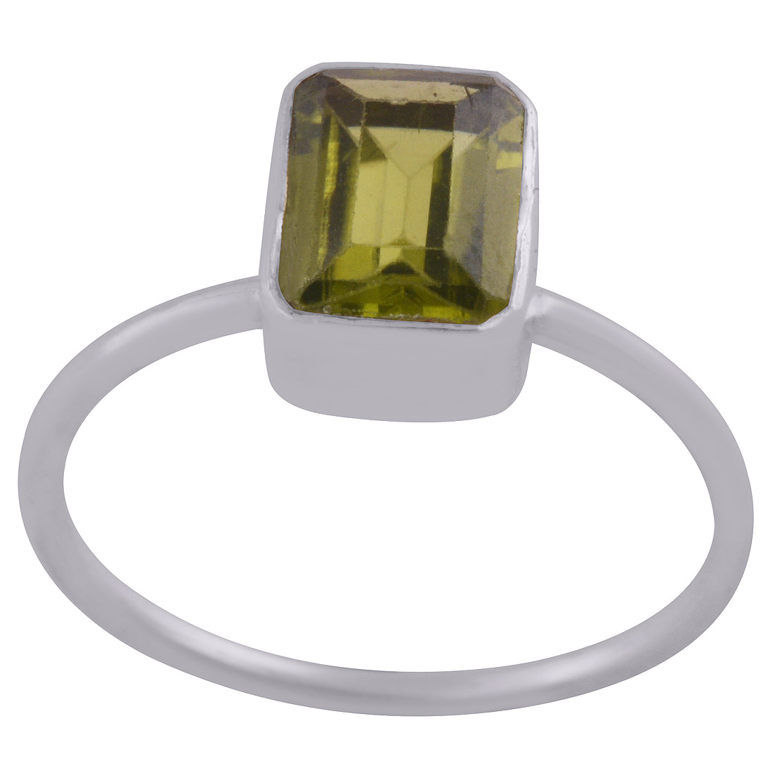 Alluring Gemstone Peridot Rectangle Shape 925 Sterling Solid Silver Ring